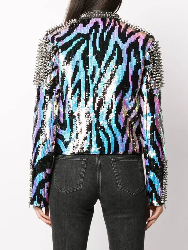 Philipp Plein Zebra Leather Biker Jacket