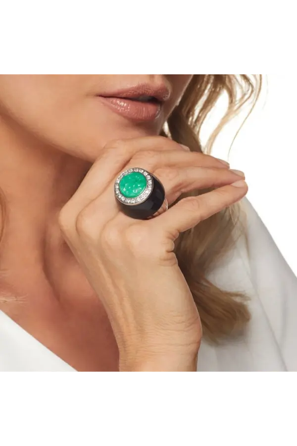 KENNETH JAY LANE Jade Center Fashion Ring - Black