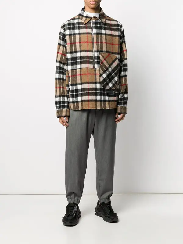 We11Done Checked Half-zip Wool Shirt - Neutrals