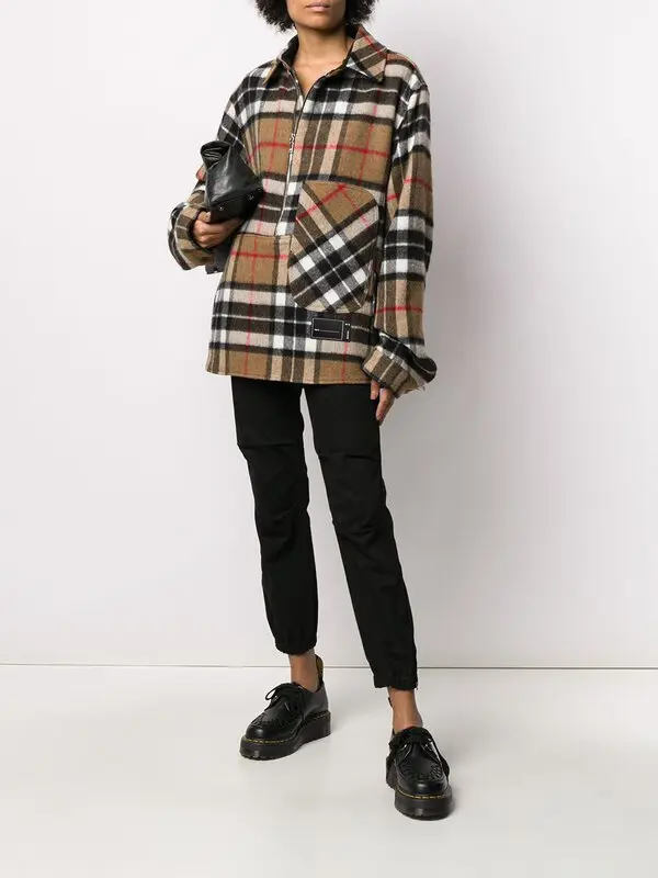 We11Done Checked Half-zip Wool Shirt - Neutrals