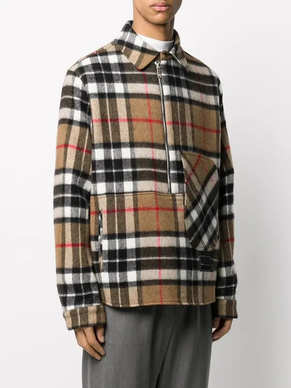 We11Done Checked Half-zip Wool Shirt - Neutrals