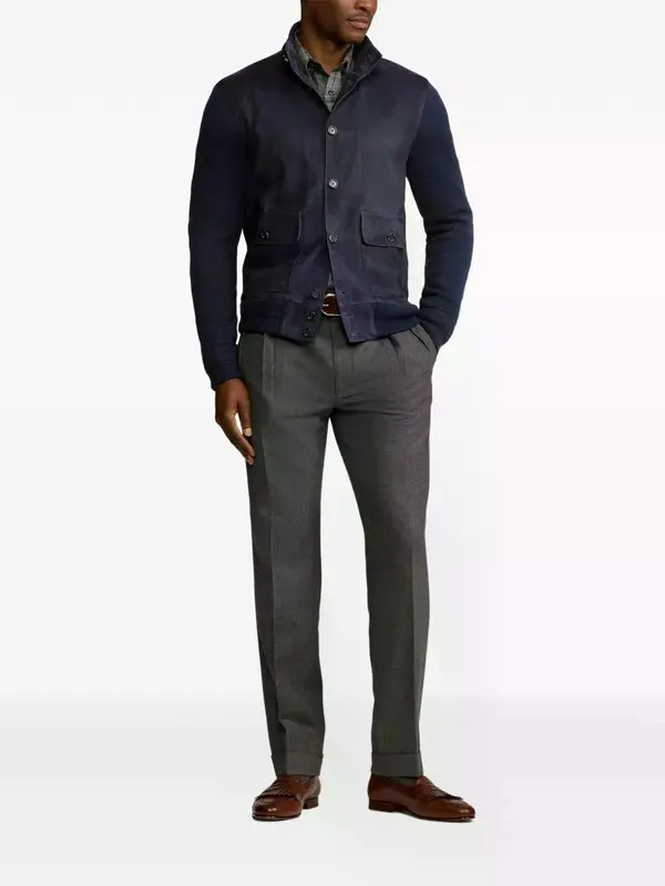 Ralph Lauren Purple Label Knitted Jacket With Suede Panelling