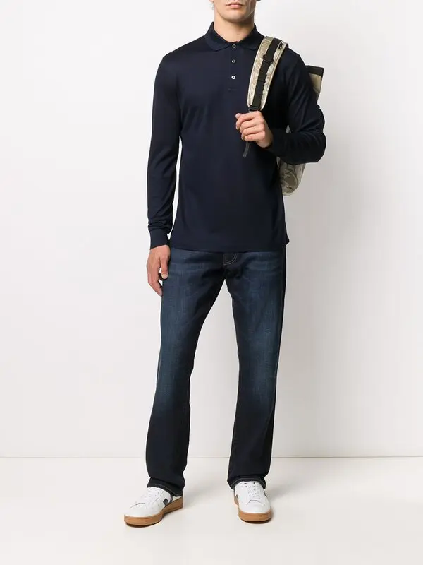 Ralph Lauren Purple Label Long-sleeved Logo Polo Shirt