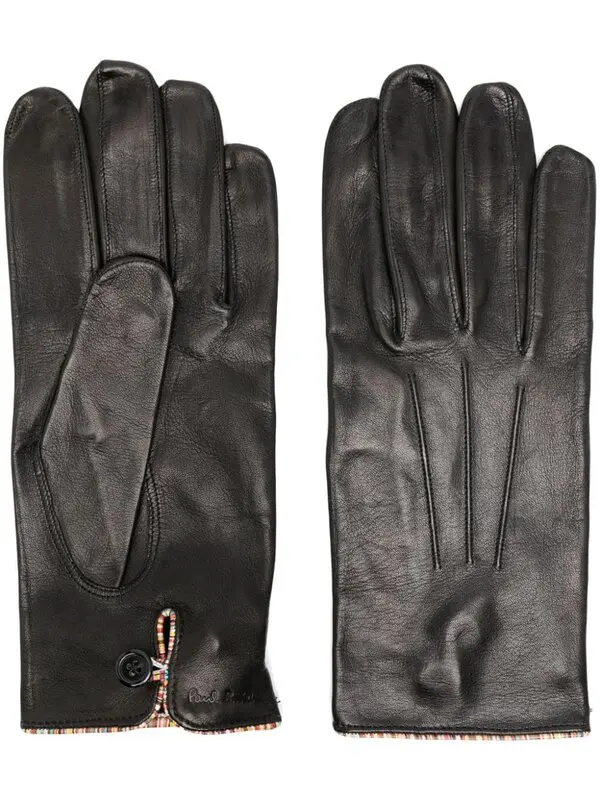 Paul Smith Striped Trim Leather Gloves - Black