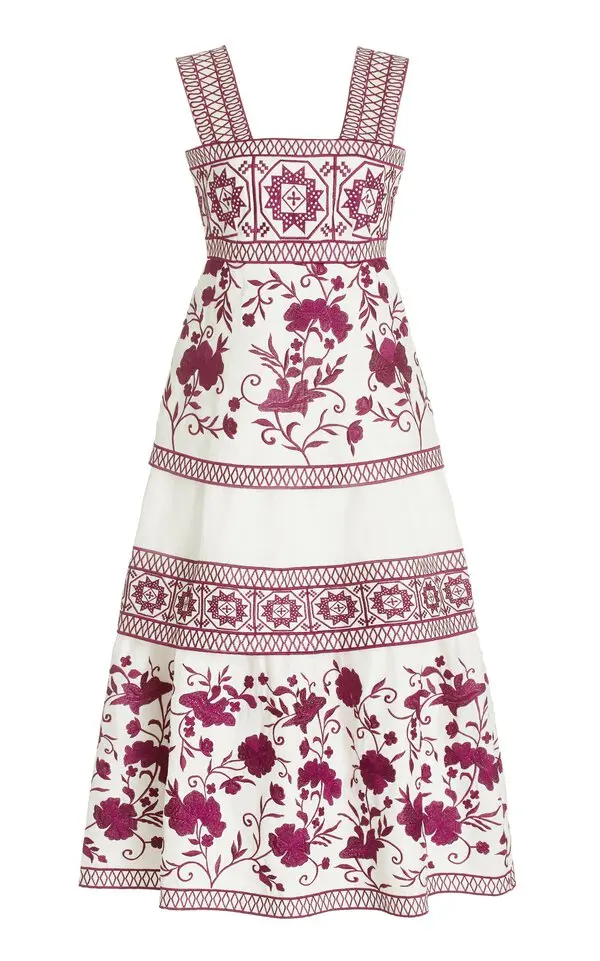 Alexis Verity Embroidered Linen Midi Dress In Pink,Blue - 30% Off |  Editorialist