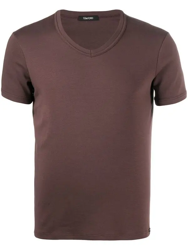 TOM FORD Logo Patch V-neck T-shirt - Brown