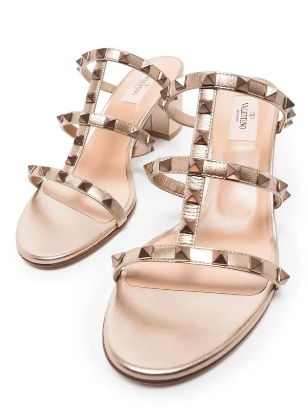 Valentino Garavani Rockstud Metallic Calfskin Leather Slide Sandals - Gold