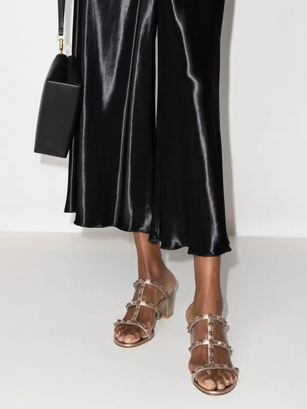 Valentino Garavani Rockstud Metallic Calfskin Leather Slide Sandals - Gold