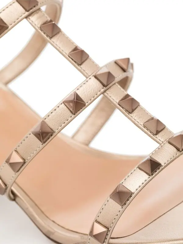 Valentino Garavani Rockstud Metallic Calfskin Leather Slide Sandals - Gold