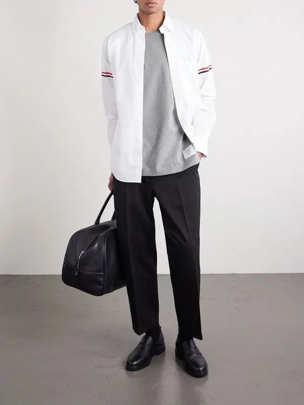 Thom Browne Grosgrain-trimmed Mélange Cotton-jersey T-shirt - Gray