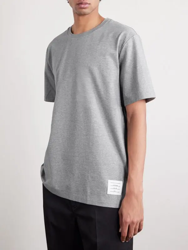 Thom Browne Grosgrain-trimmed Mélange Cotton-jersey T-shirt - Gray