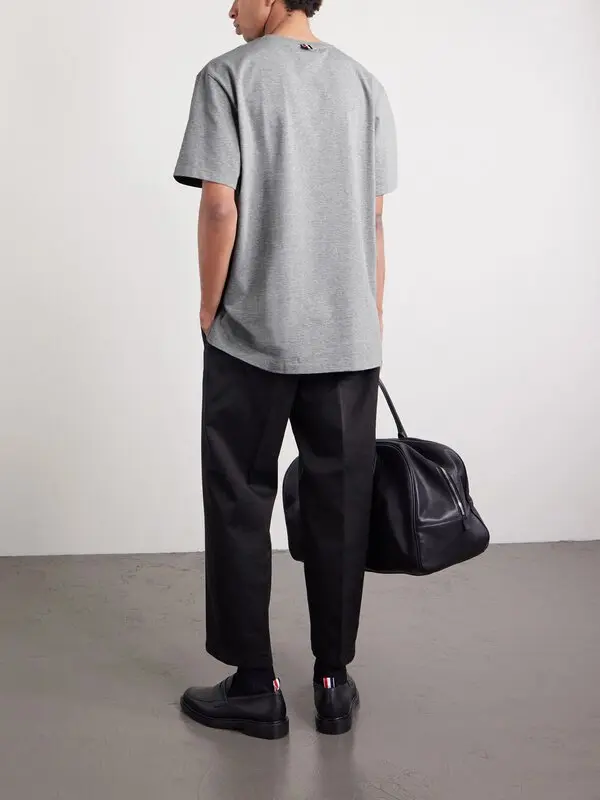 Thom Browne Grosgrain-trimmed Mélange Cotton-jersey T-shirt - Gray