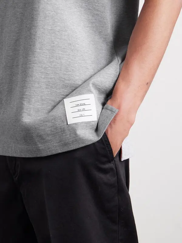 Thom Browne Grosgrain-trimmed Mélange Cotton-jersey T-shirt - Gray