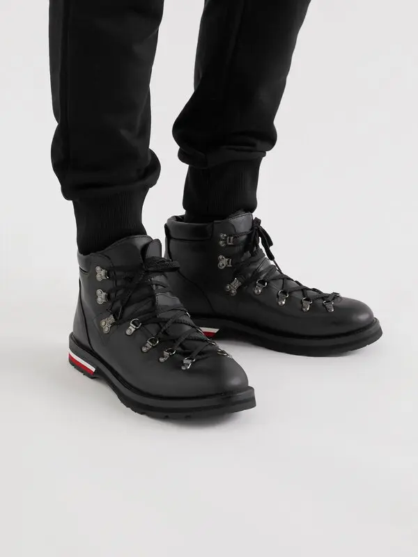 Moncler Striped Full-grain Leather Boots - Black