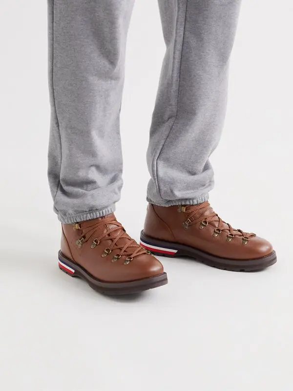 Moncler Striped Full-grain Leather Boots - Brown