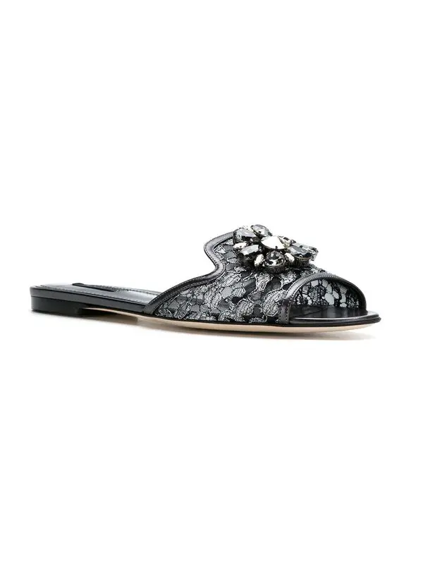 Dolce & Gabbana Bianca Rainbow Lace Brooch-detail Sandals - Black