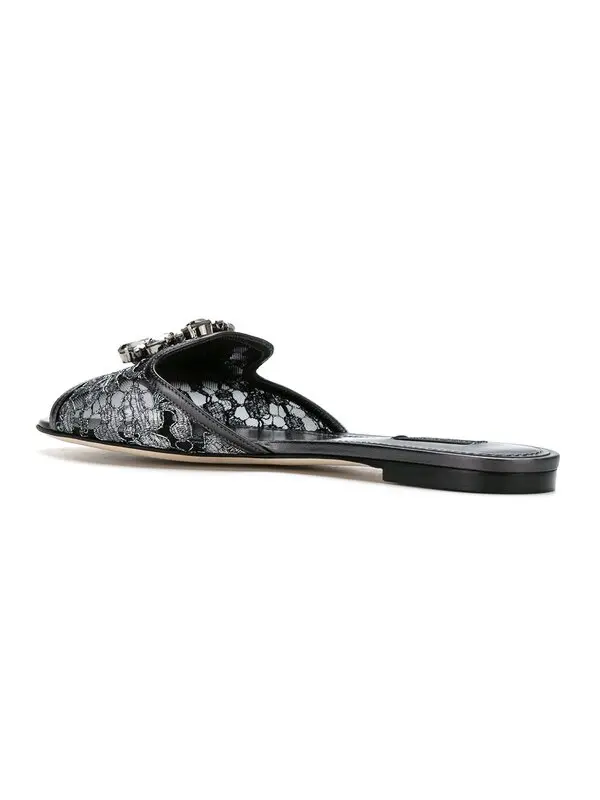 Dolce & Gabbana Bianca Rainbow Lace Brooch-detail Sandals - Black