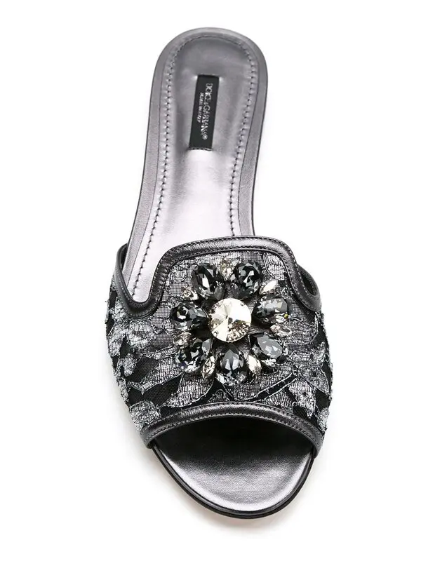 Dolce & Gabbana Bianca Rainbow Lace Brooch-detail Sandals - Black