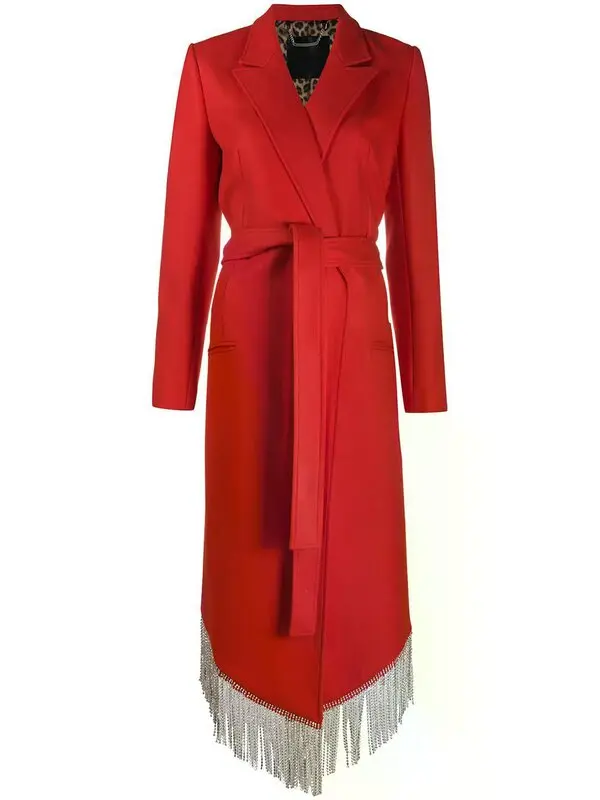 Philipp Plein Nara Crystal Fringe Coat - Red