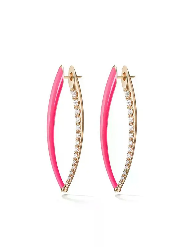 Melissa Kaye 18kt Yellow Gold And Diamond Cristina Large Hoop Earrings - Pink