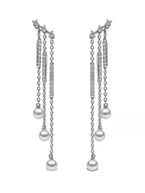 Yoko London 18kt White Gold Akoya Pearl And Diamond Drop Earrings - Silver