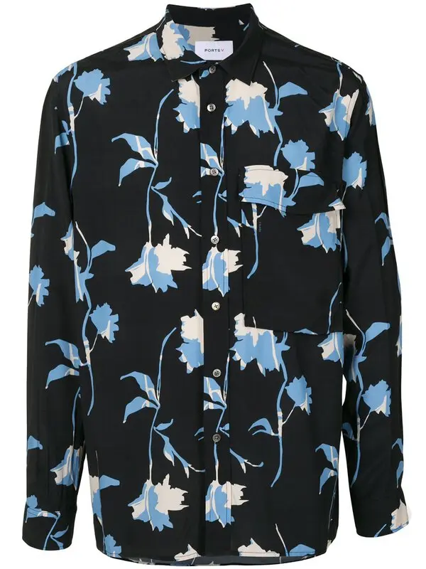 PORTS V Graphic Floral Shirt - Blue