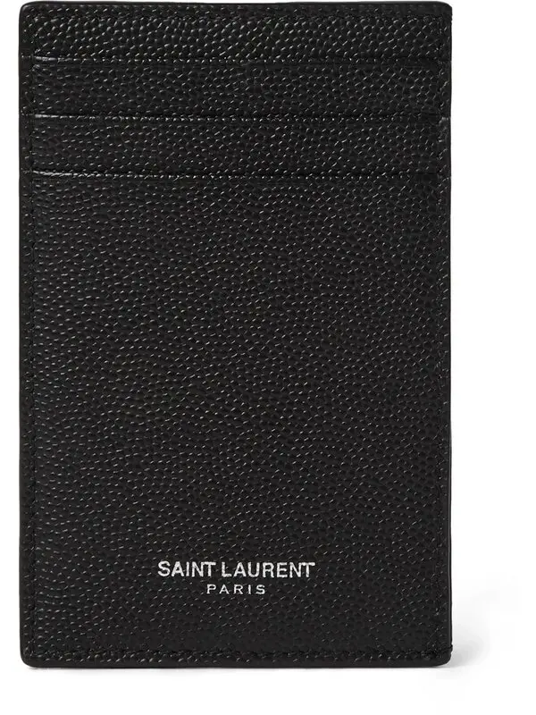 Saint Laurent Pebble-grain Leather Cardholder With Money Clip - Black