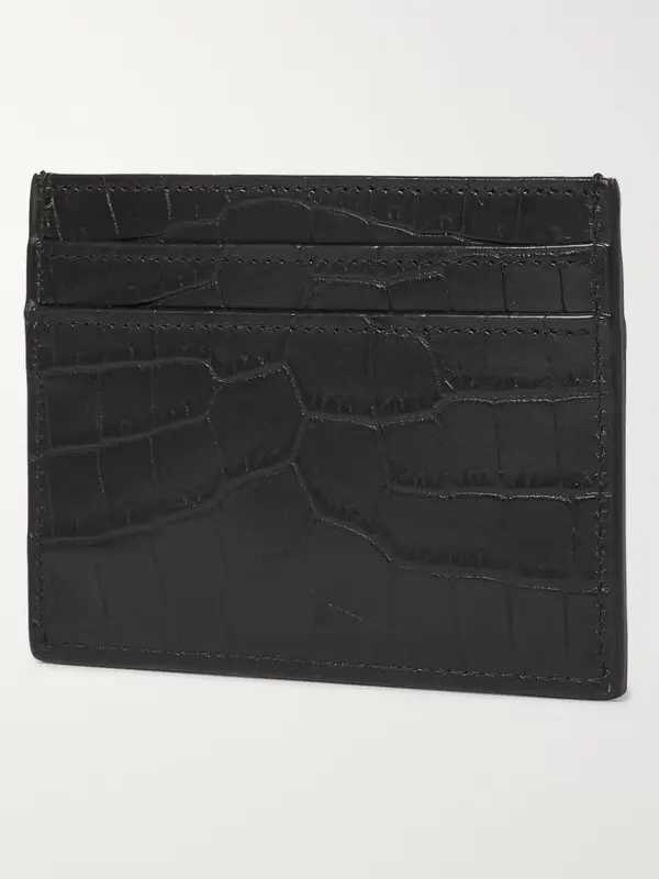 Saint Laurent Logo-appliquéd Croc-effect Leather Cardholder