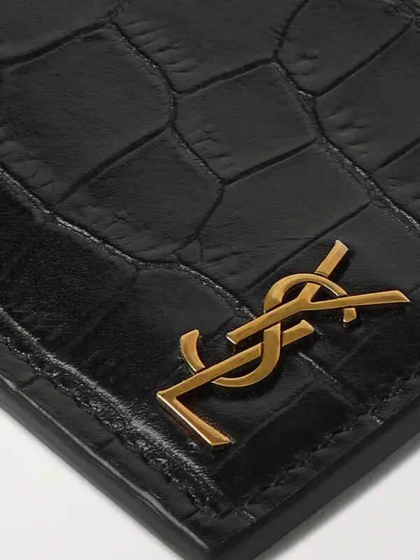 Saint Laurent Logo-appliquéd Croc-effect Leather Cardholder