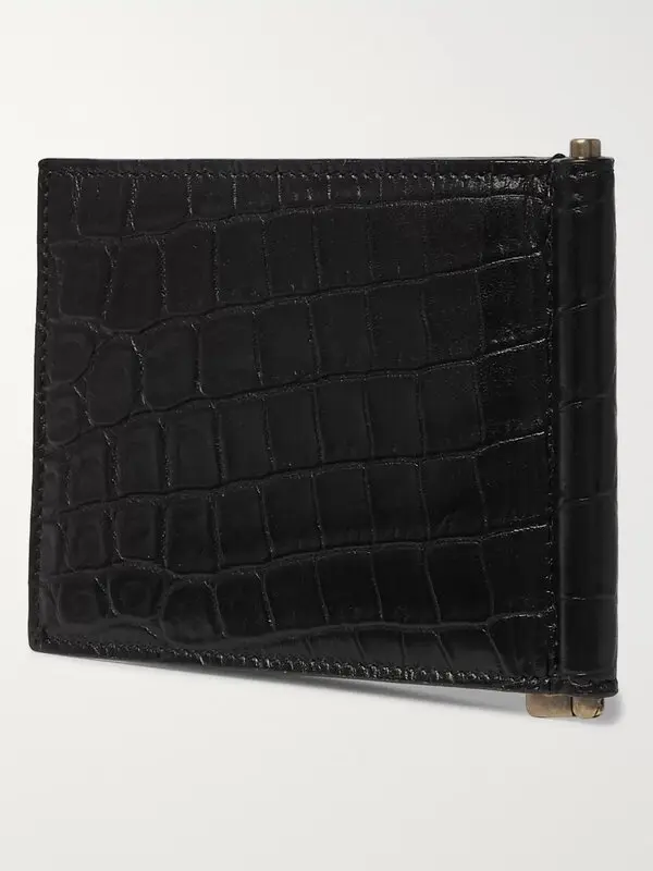 Saint Laurent Croc-effect Leather Billfold Wallet