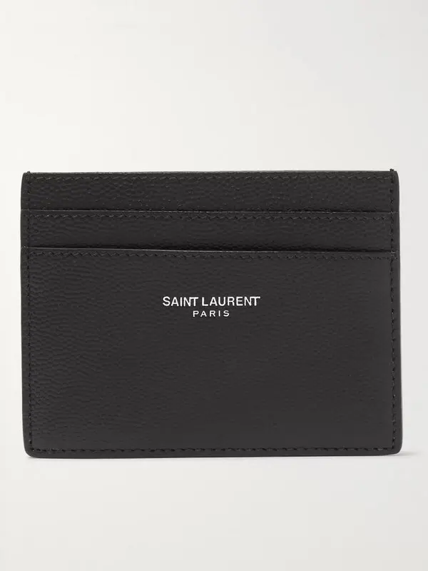 Saint Laurent Logo-print Pebble-grain Leather Cardholder - Black