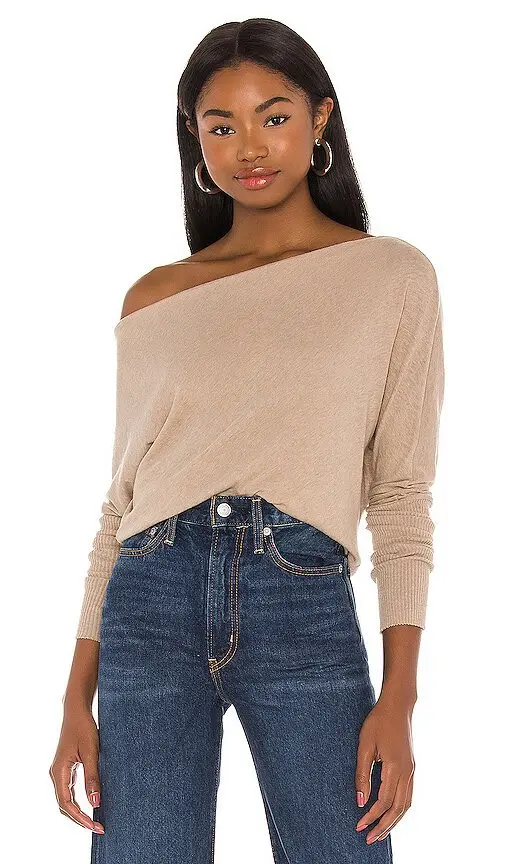 Enza Costa Cashmere Cuffed Off Shoulder Top - Khaki