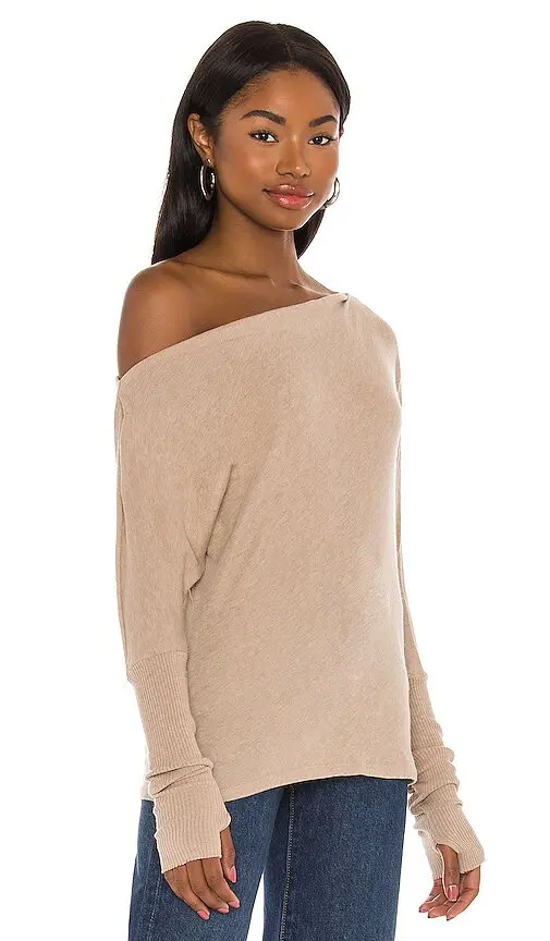 Enza Costa Cashmere Cuffed Off Shoulder Top - Khaki
