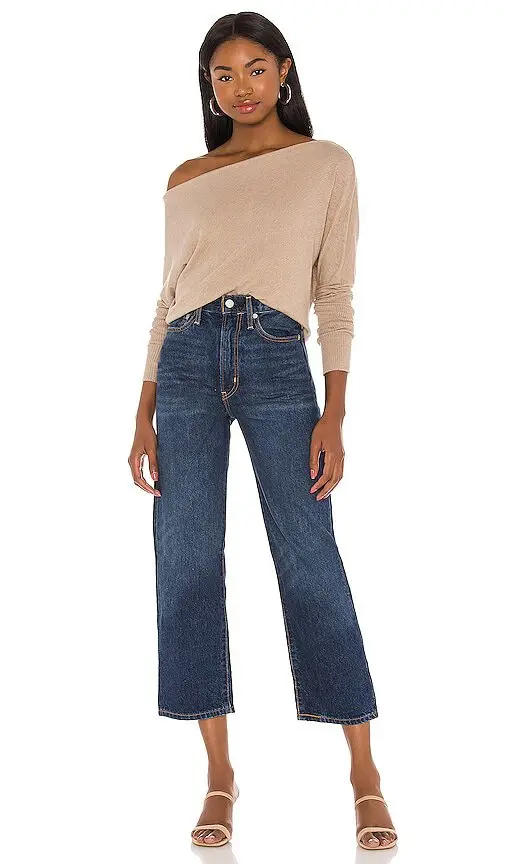 Enza Costa Cashmere Cuffed Off Shoulder Top - Khaki