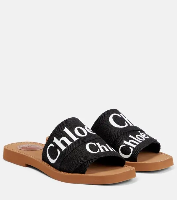 Chloé Woody Canvas Slides - Black