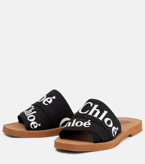 Chloé Woody Canvas Slides - Black