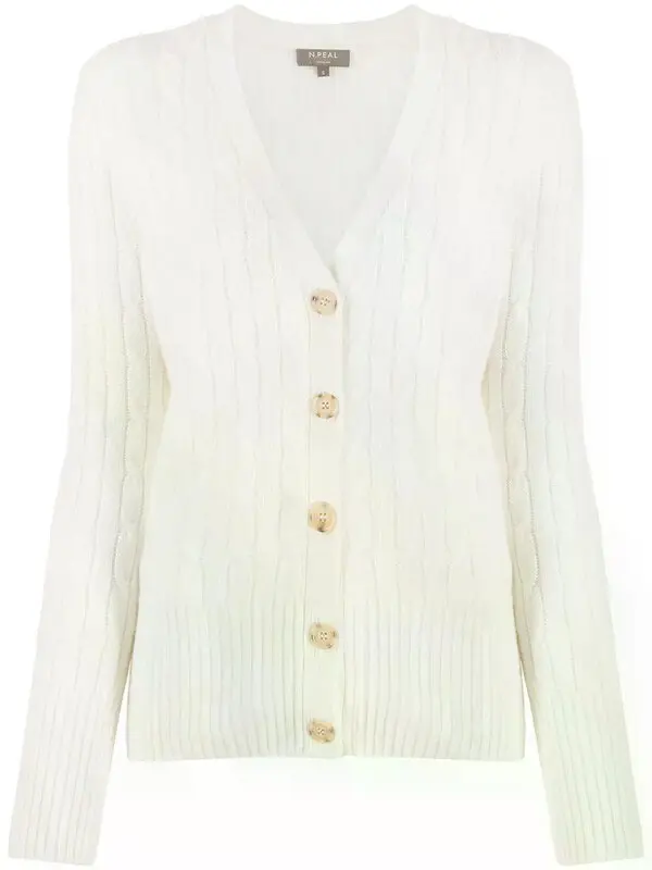 N.peal V-neck Cable-knit Cardigan - Neutrals