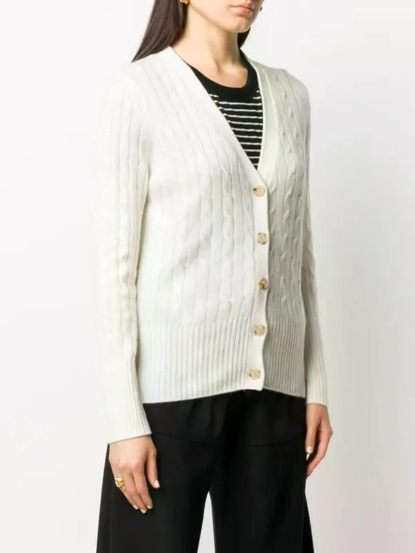 N.peal V-neck Cable-knit Cardigan - Neutrals