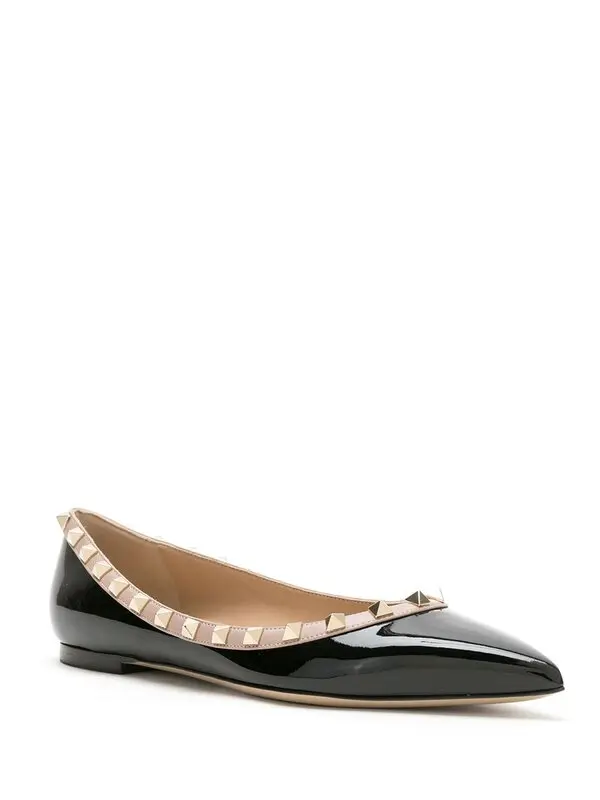 Valentino Garavani Rockstud Patent Leather Ballet Flats - Black