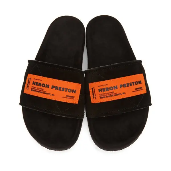 Heron Preston Black Slides with Orange Label Men main image 4