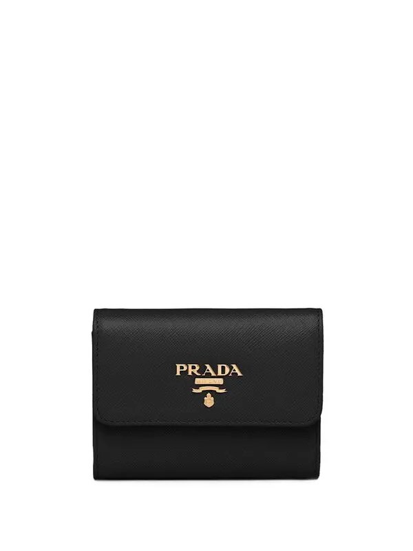Prada Logo Plaque Wallet - Black