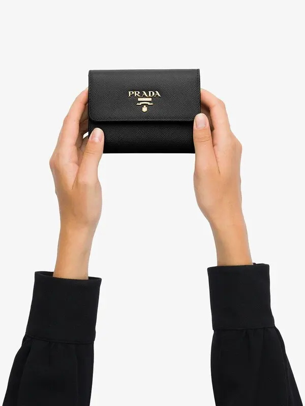 Prada Logo Plaque Wallet - Black