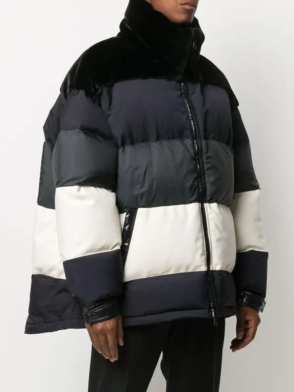 Horizontal-stripes Oversize Puffer Jacket