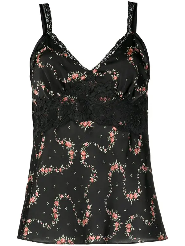 Rabanne Floral Print Lace Trim Cami Top