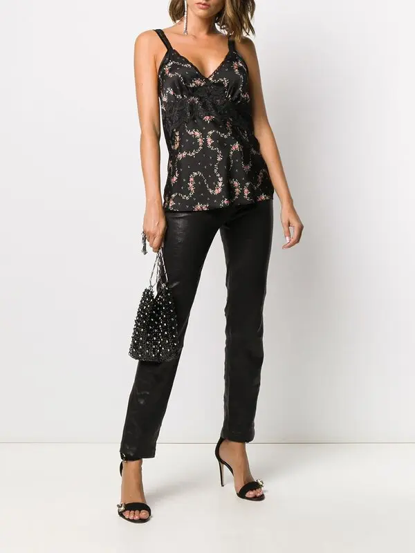 Rabanne Floral Print Lace Trim Cami Top