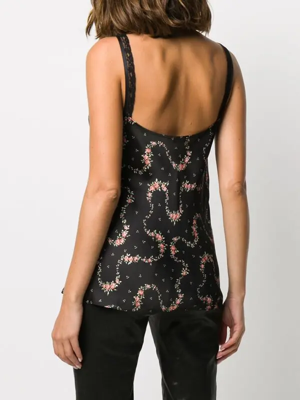 Rabanne Floral Print Lace Trim Cami Top
