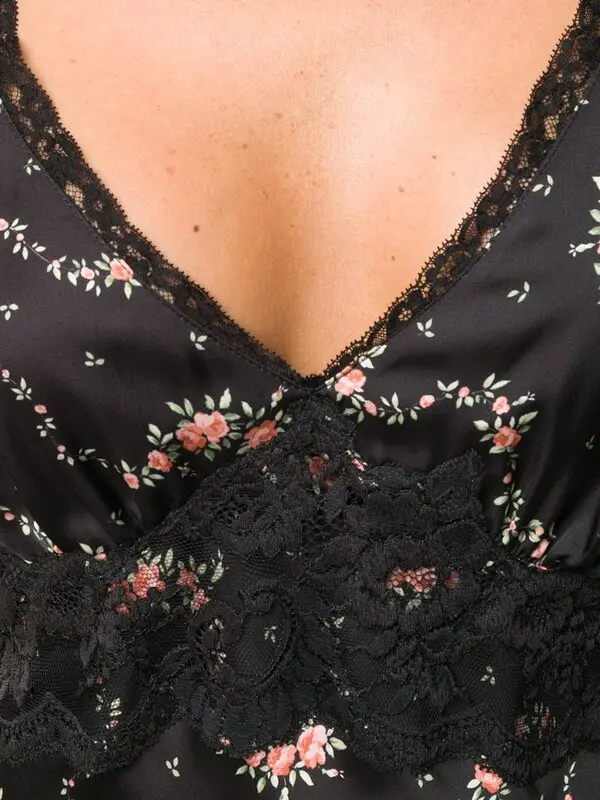 Rabanne Floral Print Lace Trim Cami Top