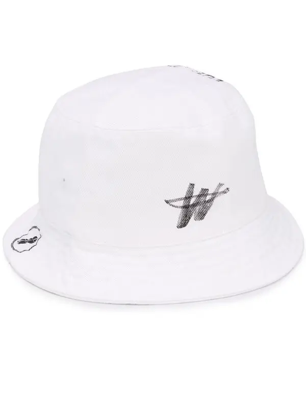 We11Done Logo Print Bucket Hat - White