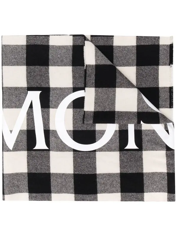 Moncler Logo Print Checked Scarf - Black
