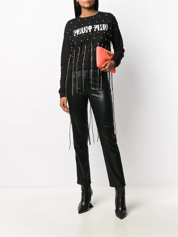 Philipp Plein Crystal-net Fringe Crop Top